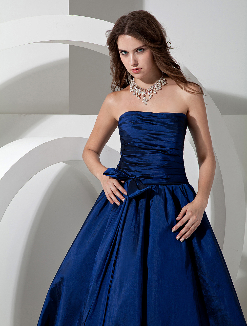 Bridesmaid Dresses Long Royal Blue Taffeta Evening Dress Floor Length ...