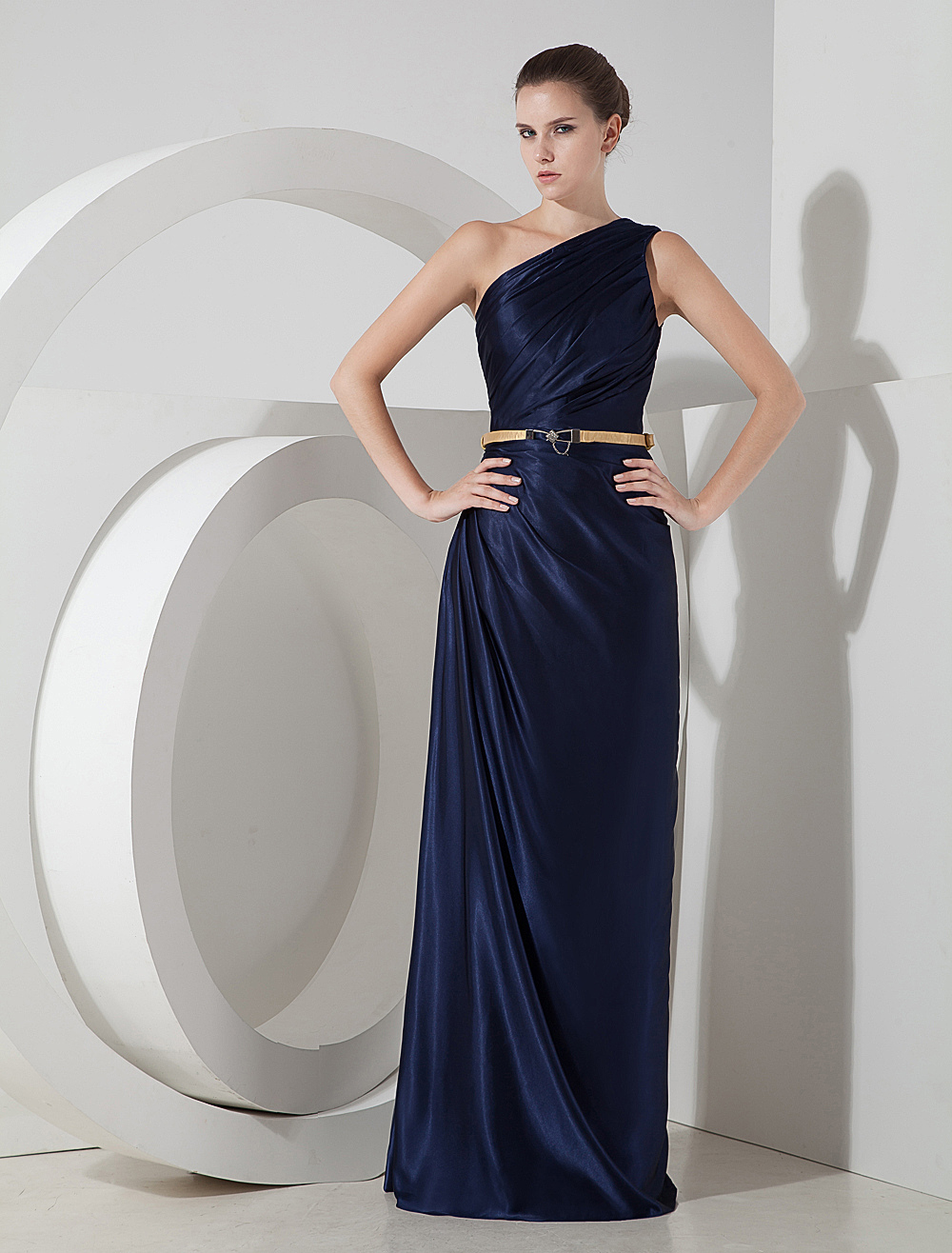 Deep Blue One-Shoulder Elastic Silk Like Satin Evening Dress - Milanoo.com
