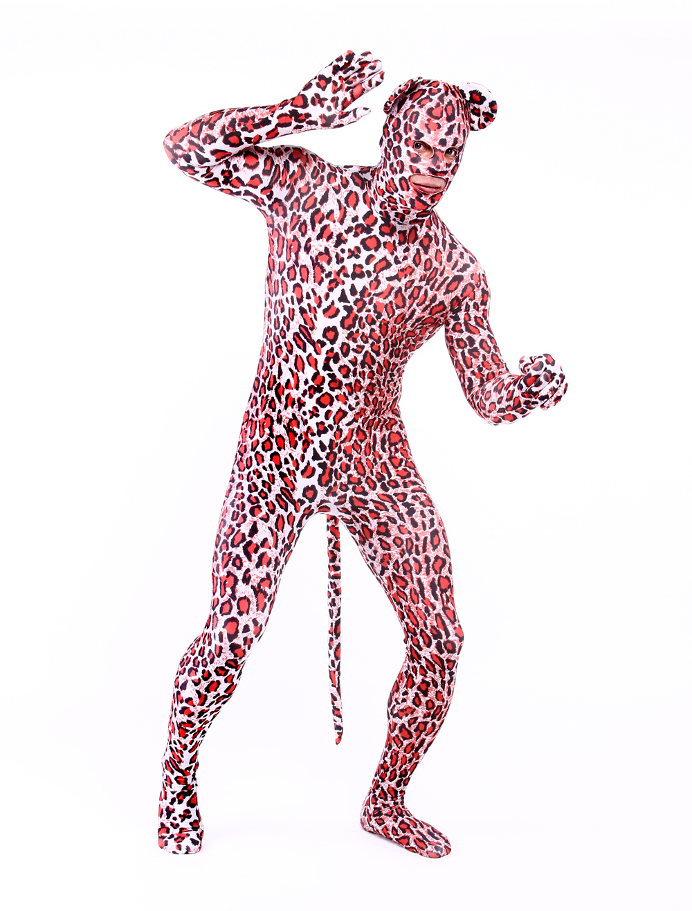 Morph Suit Red Leopard Style Catsuit Lycra Spandex Bodysuit with Mouth ...