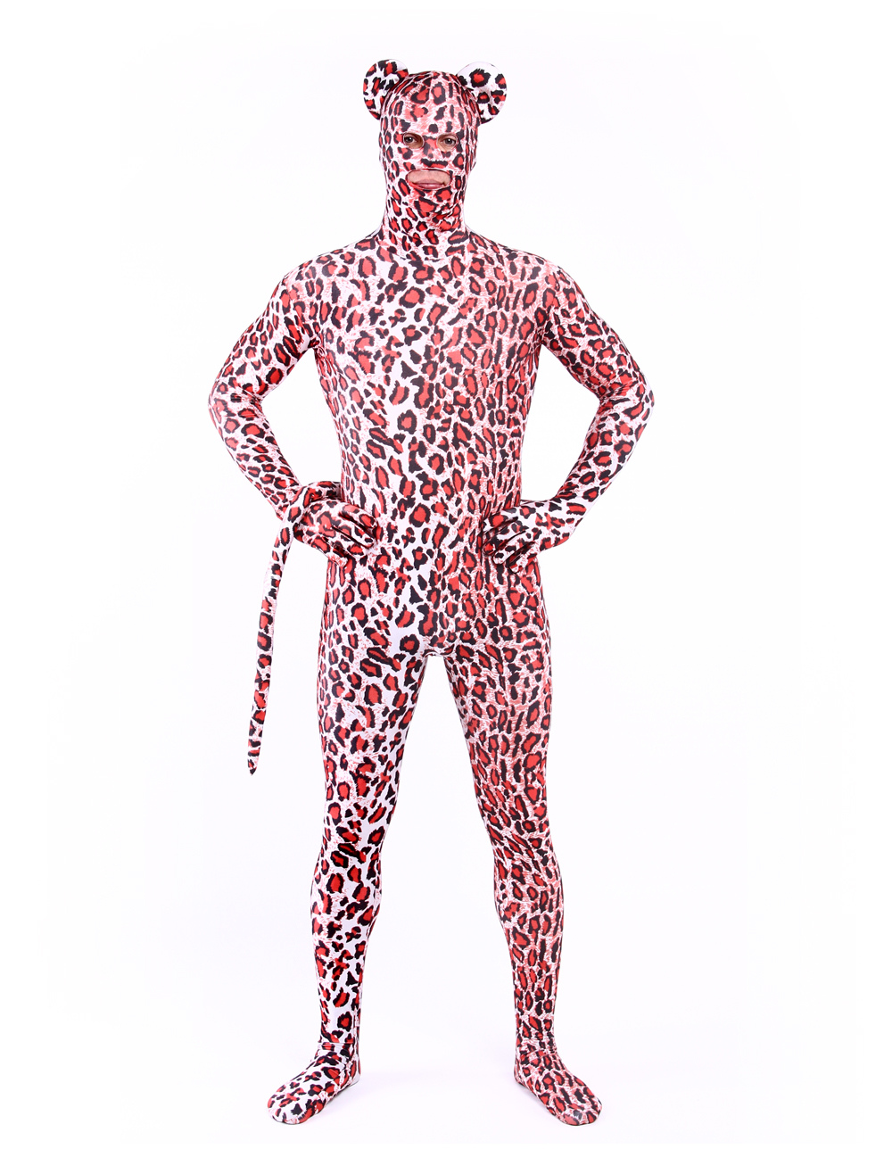 Morph Suit Red Leopard Style Catsuit Lycra Spandex Bodysuit with Mouth ...