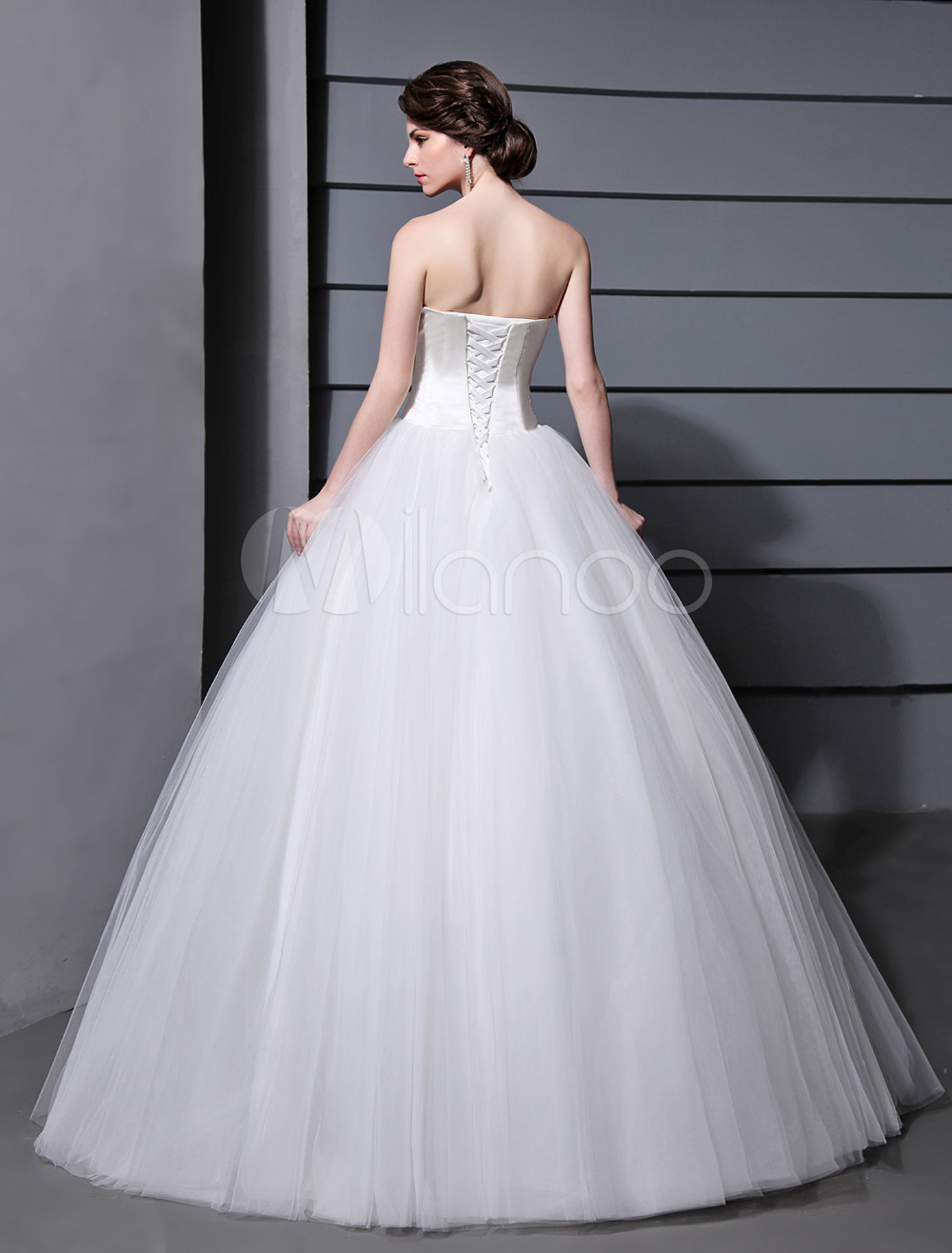 White Ball Gown Sweetheart Neck Sash Beading Satin Bridal Wedding Gown
