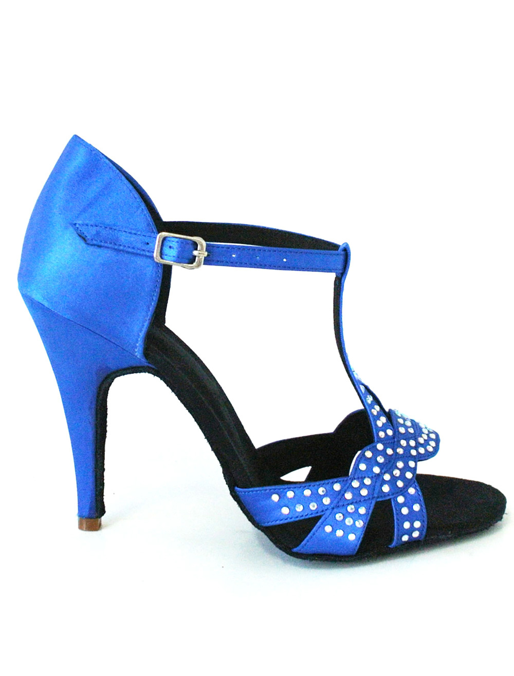 Chaussures de latine en bride T à peep-toe en satin bleu - Milanoo.com