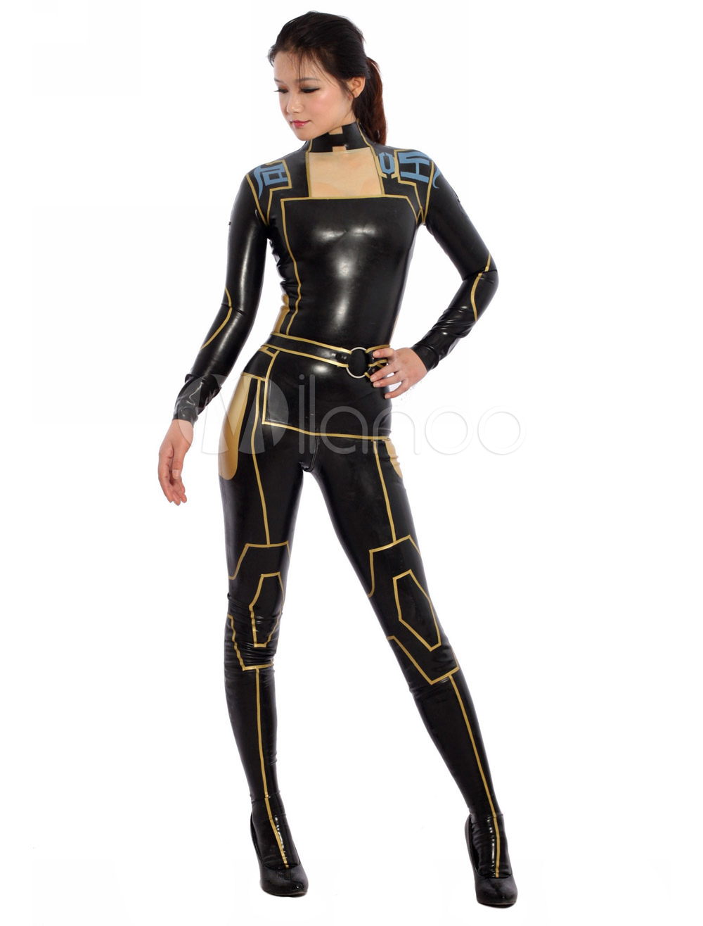 Halloween Sexy Latex Catsuit Black Ninja Bodysuit Halloween - Milanoo.com