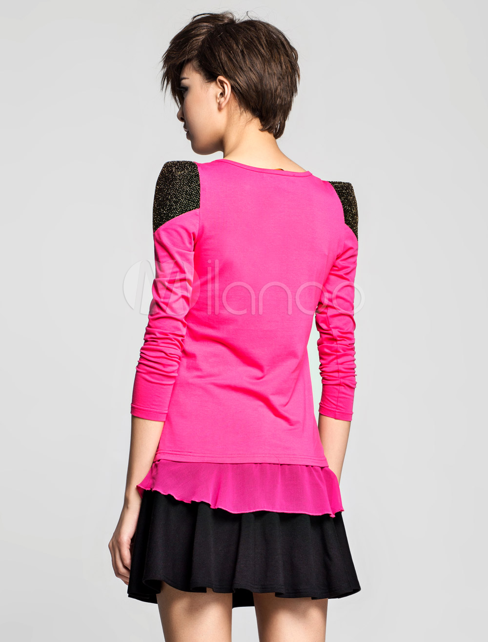 Solid Color Cotton Fake Two Piece Style Long Sleeves Crewneck Popular