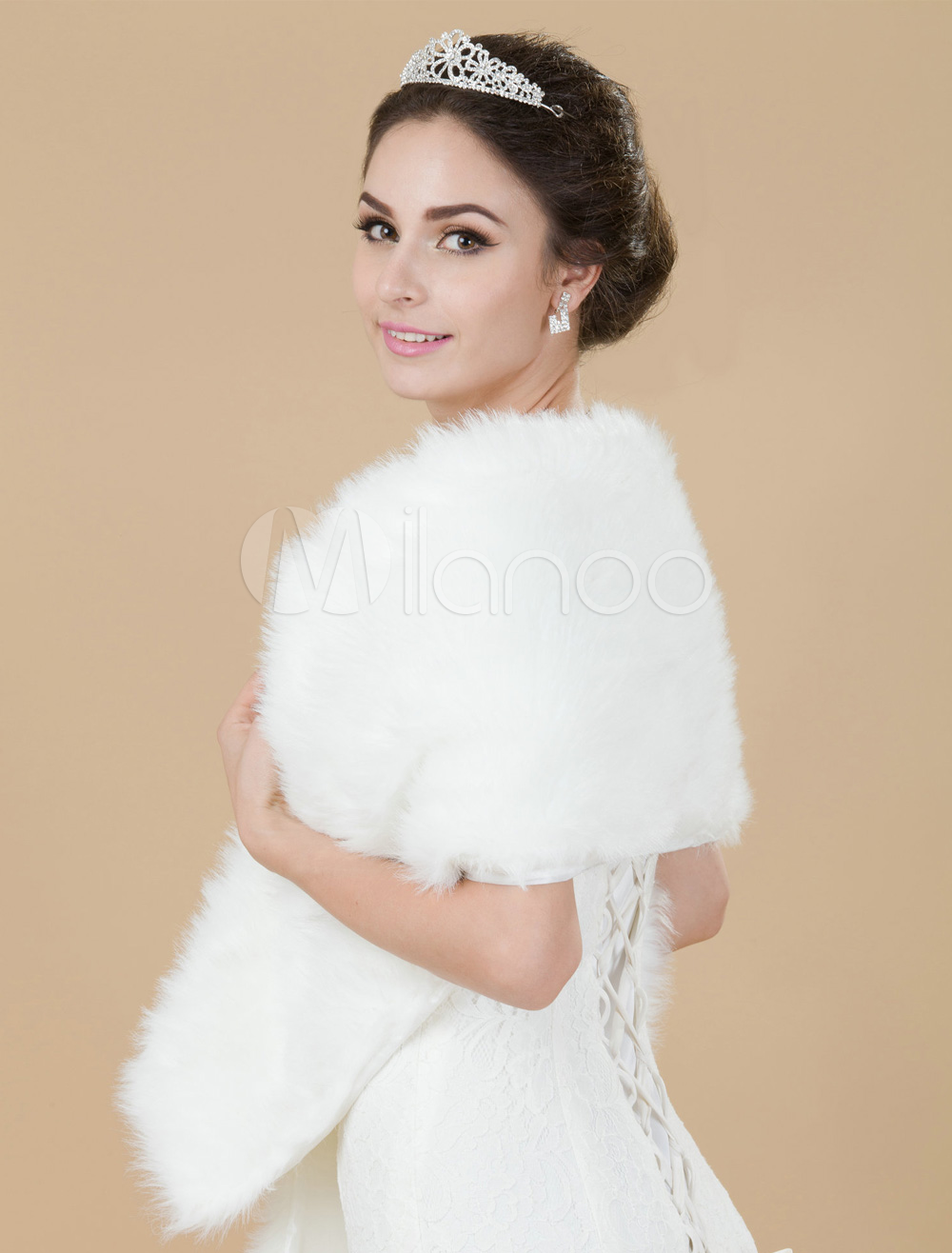 White Faux Fur Bridal Wedding Shawl - Milanoo.com
