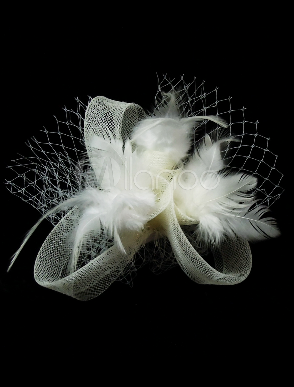 Pretty Feather Mesh White Bridal Head Flower - Milanoo.com