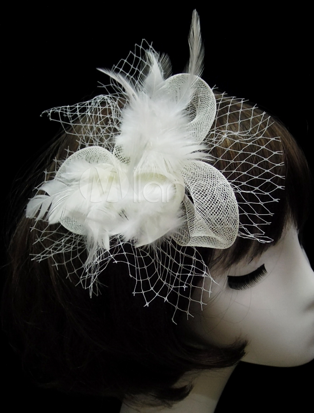 Pretty Feather Mesh White Bridal Head Flower - Milanoo.com
