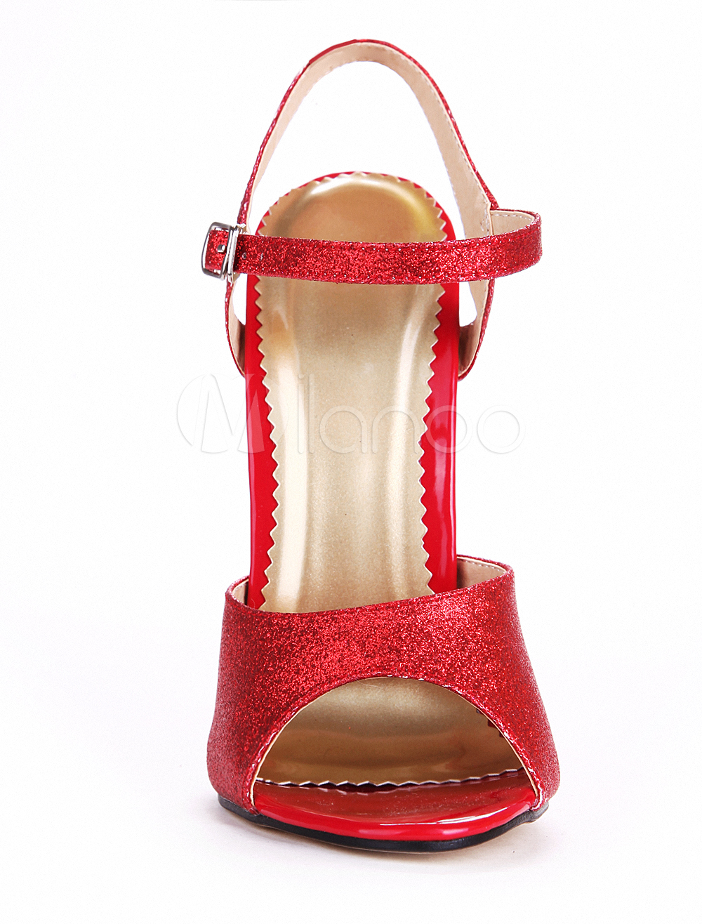 Red Sequined Cloth Buttons Peep Toe High Heel Sexy Sandals - Milanoo.com