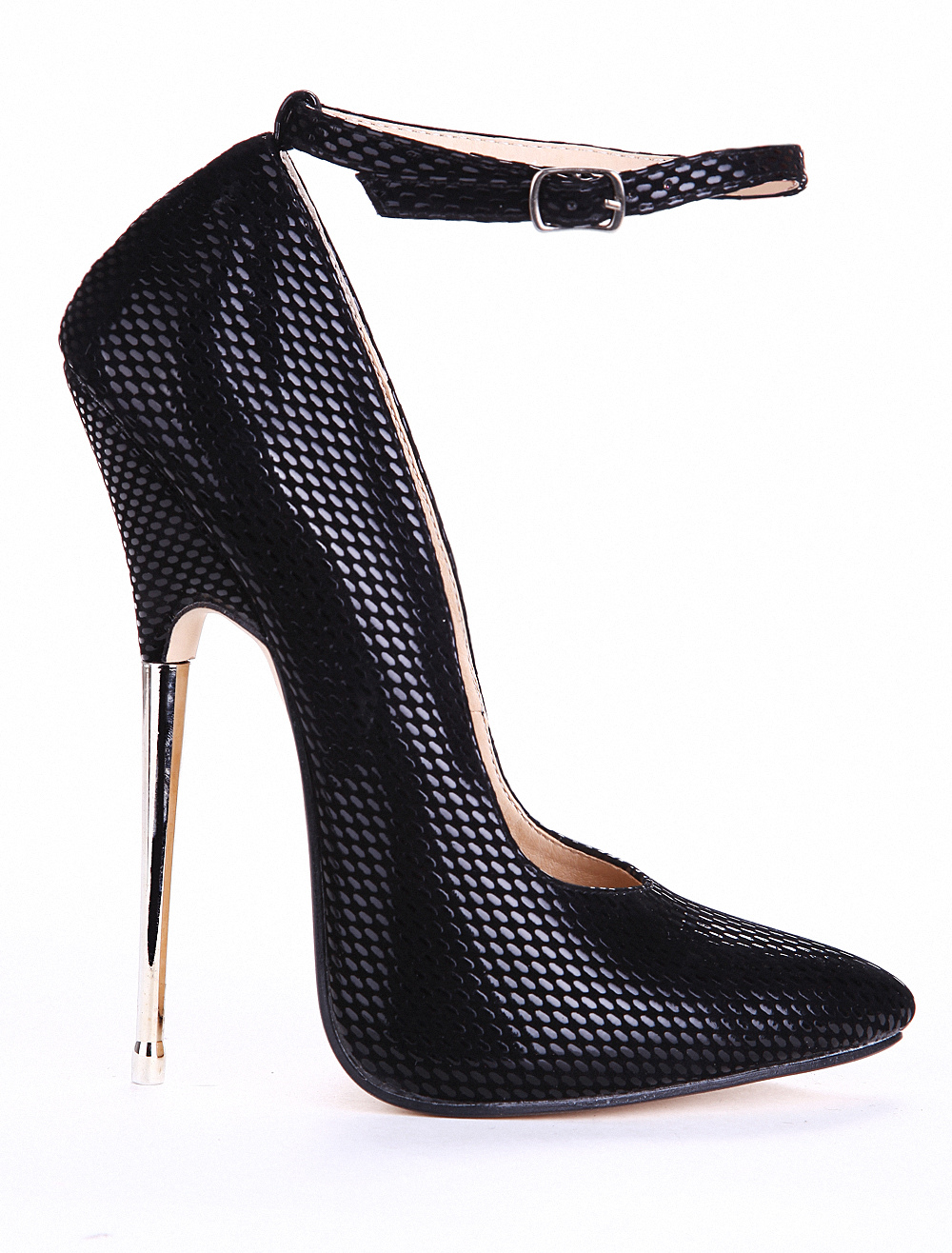 Black Leather Snake Print Ankle Strap Pointed Toe Sexy Pumps - Milanoo.com