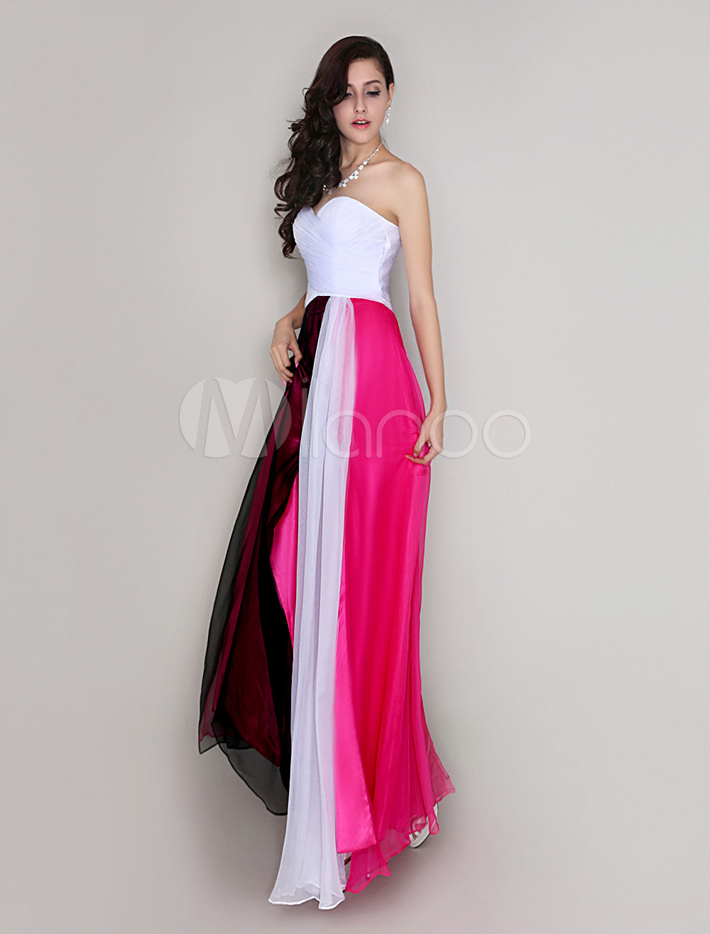 Chiffon A-line Prom Dress With Sweetheart Neck Sleeveless Peplum ...