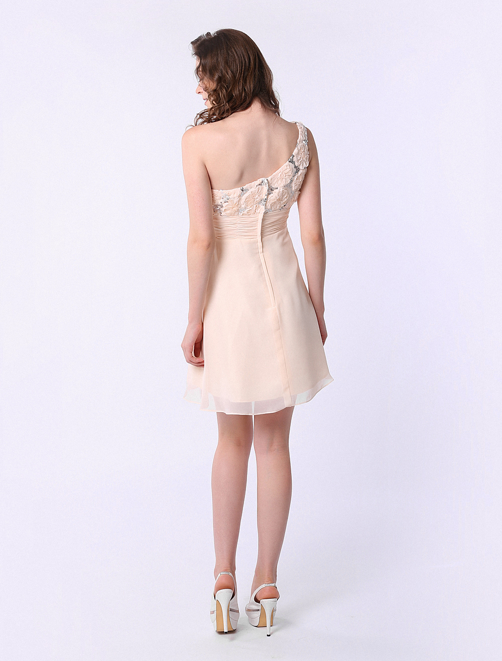 Short Chiffon Dress For Bridesmaid With Cascading Ruffles