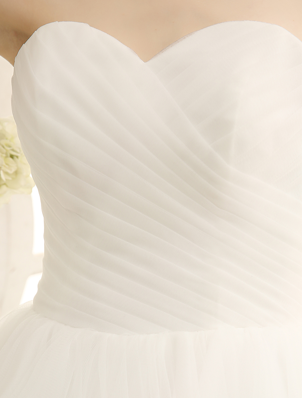 Pleated Short Strapless Wedding Gown - Milanoo.com