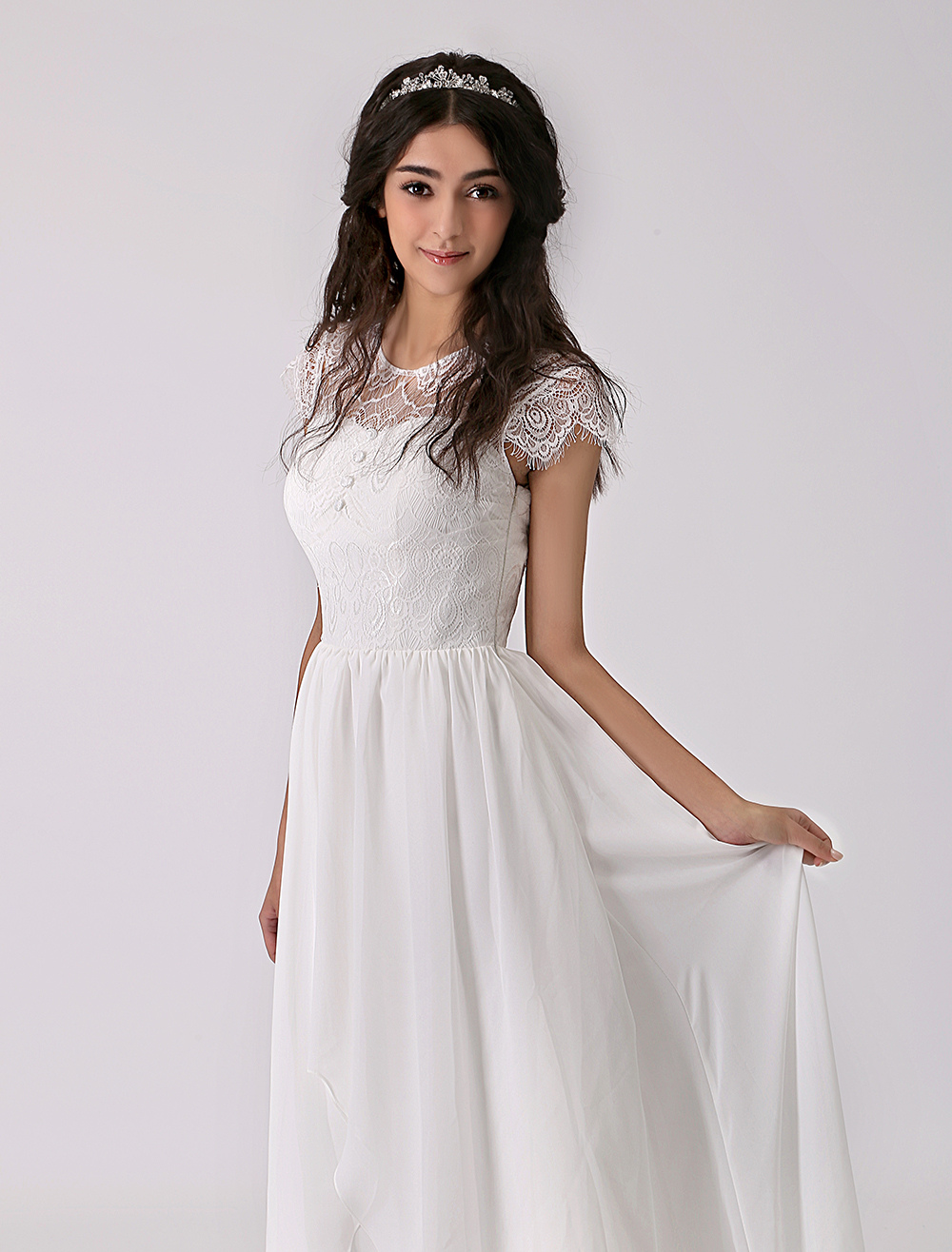 Robe de mariée en chiffon ivoire creusé longueur plancher - Milanoo.com