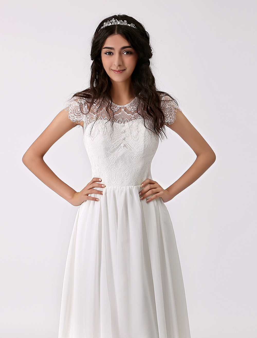 Robe de mariée en chiffon ivoire creusé longueur plancher - Milanoo.com