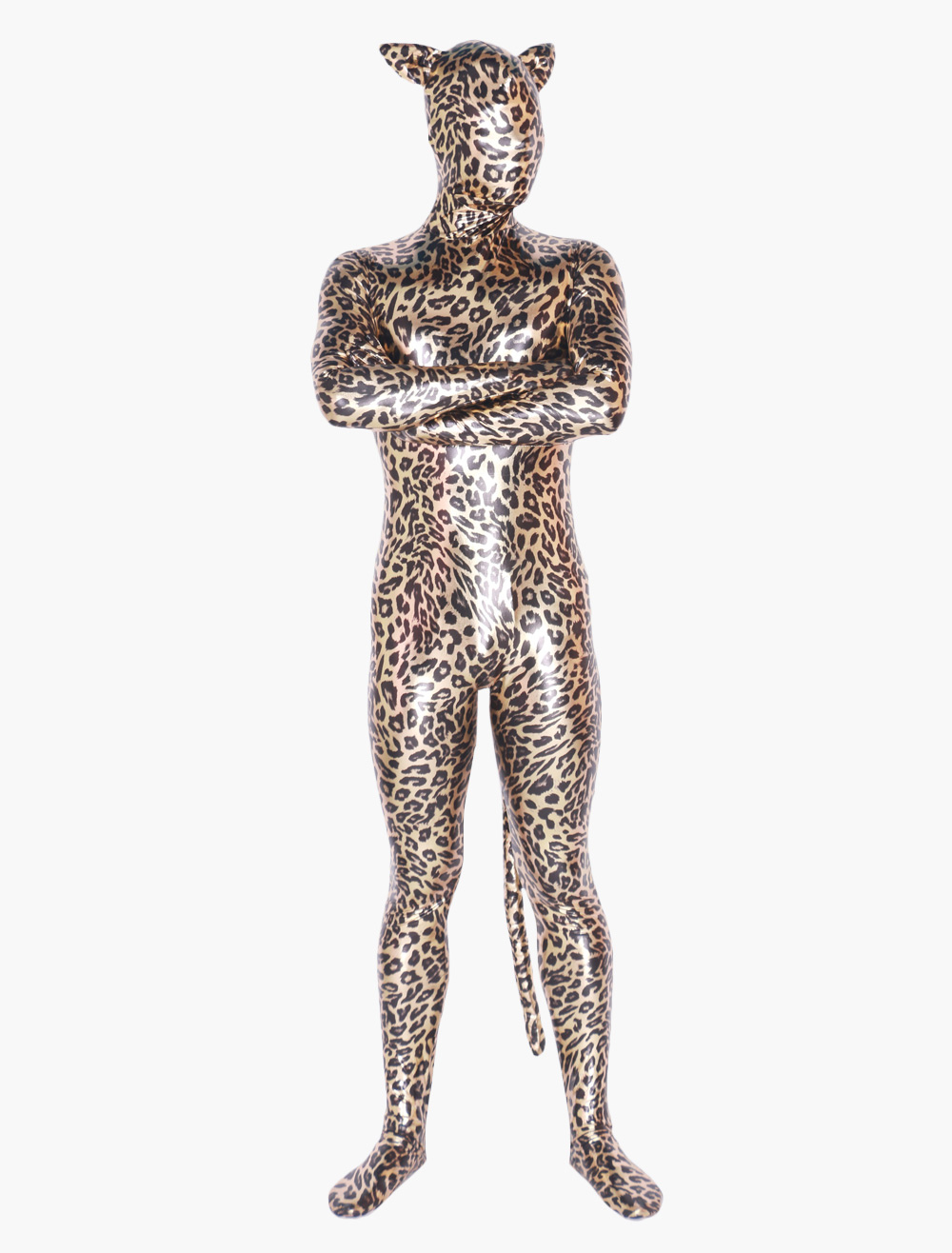 Leopard Zentai Suit Halloween Shiny Metallic Animal Costume - Milanoo.com