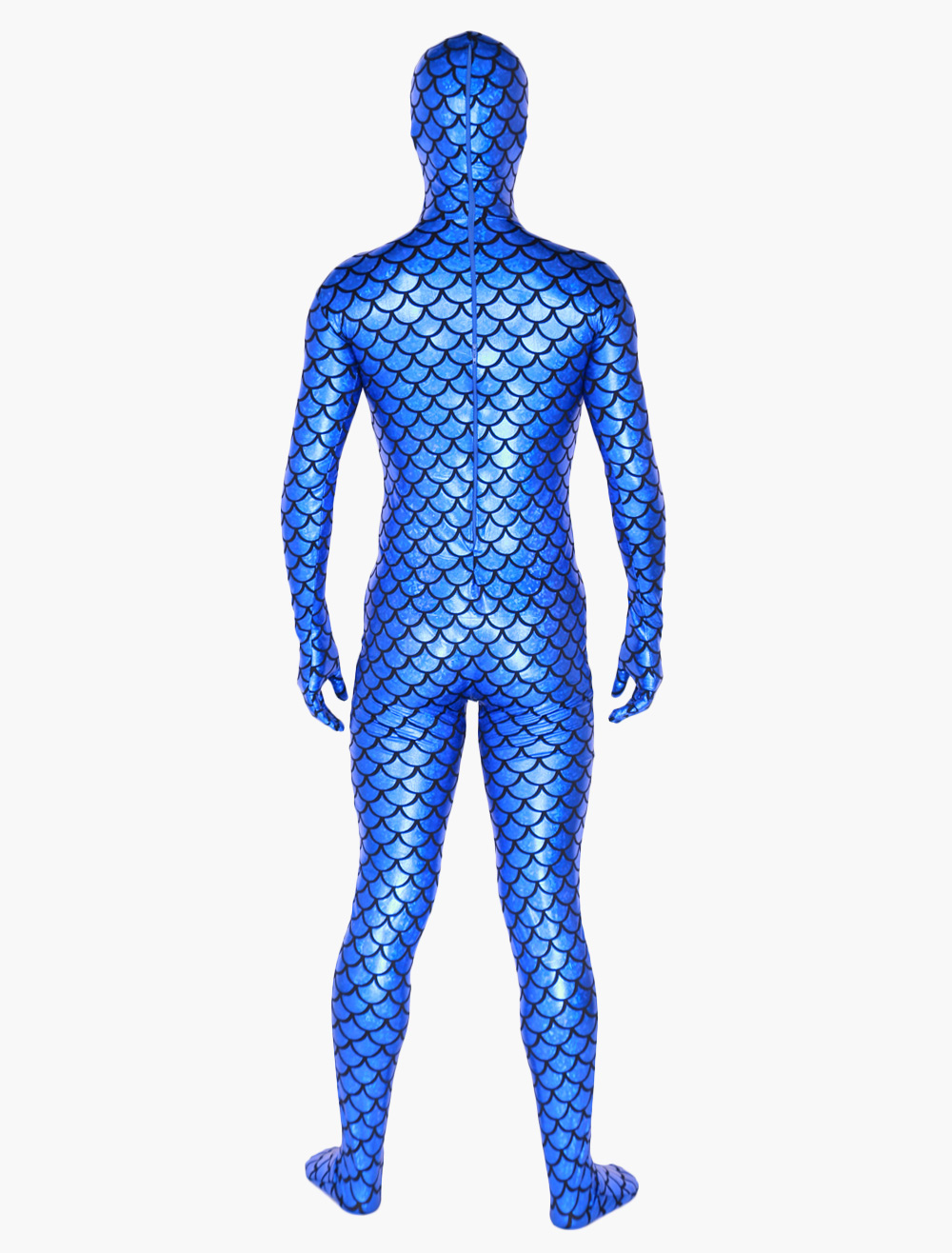 Morph Suit Blue Fish Pattern Zentai Suit Full Body Shiny Metallic ...