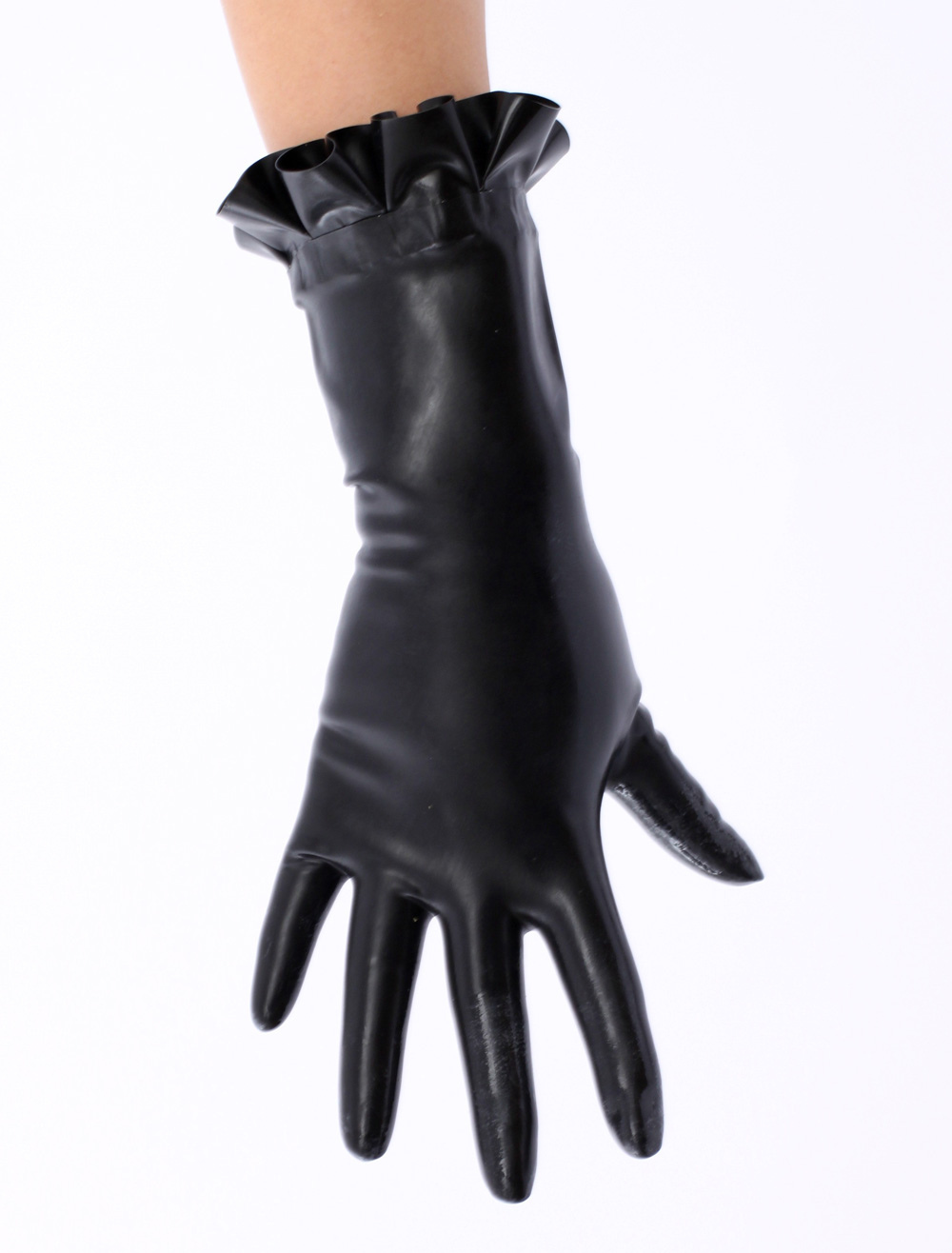 Black Ruffled Trim Latex Gloves Halloween - Milanoo.com