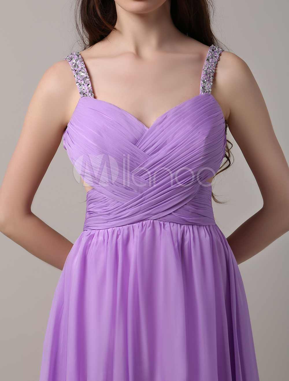 Lavender Strapy Chiffon Dress with Cross-over Draped Bodice and Criss ...