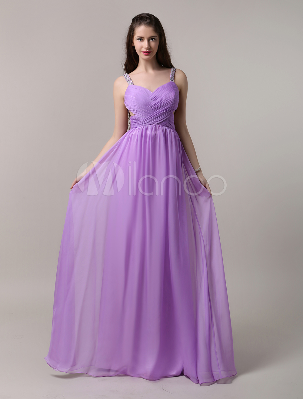 Lavender Strapy Chiffon Dress with Cross-over Draped Bodice and Criss ...