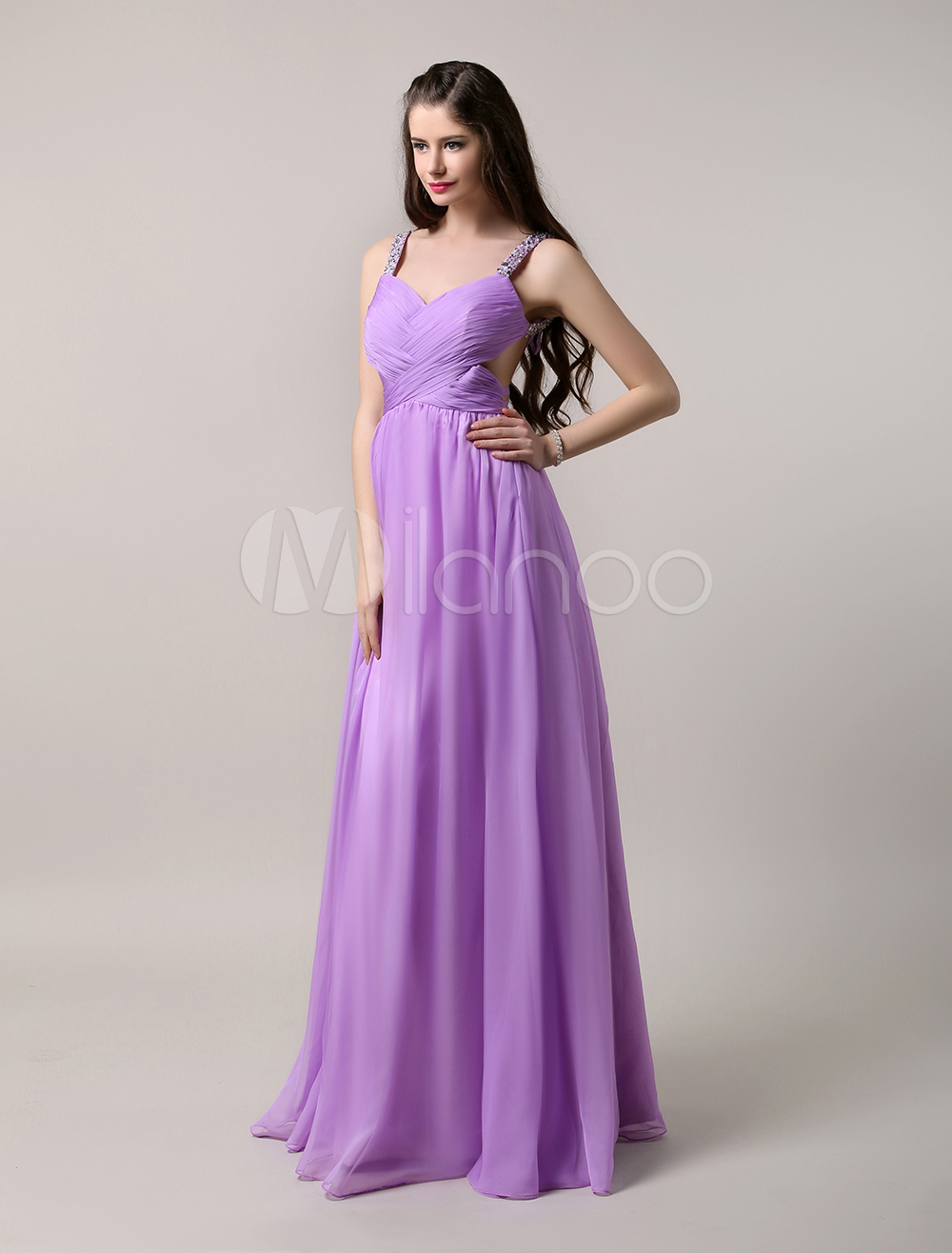 Lavender Strapy Chiffon Dress with Cross-over Draped Bodice and Criss ...