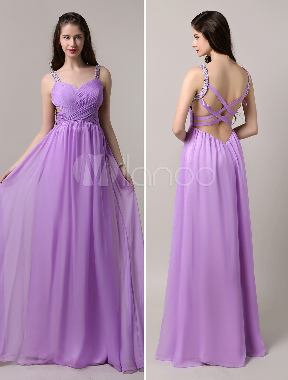 Lavender Strapy Chiffon Dress with Cross-over Draped Bodice and Criss ...