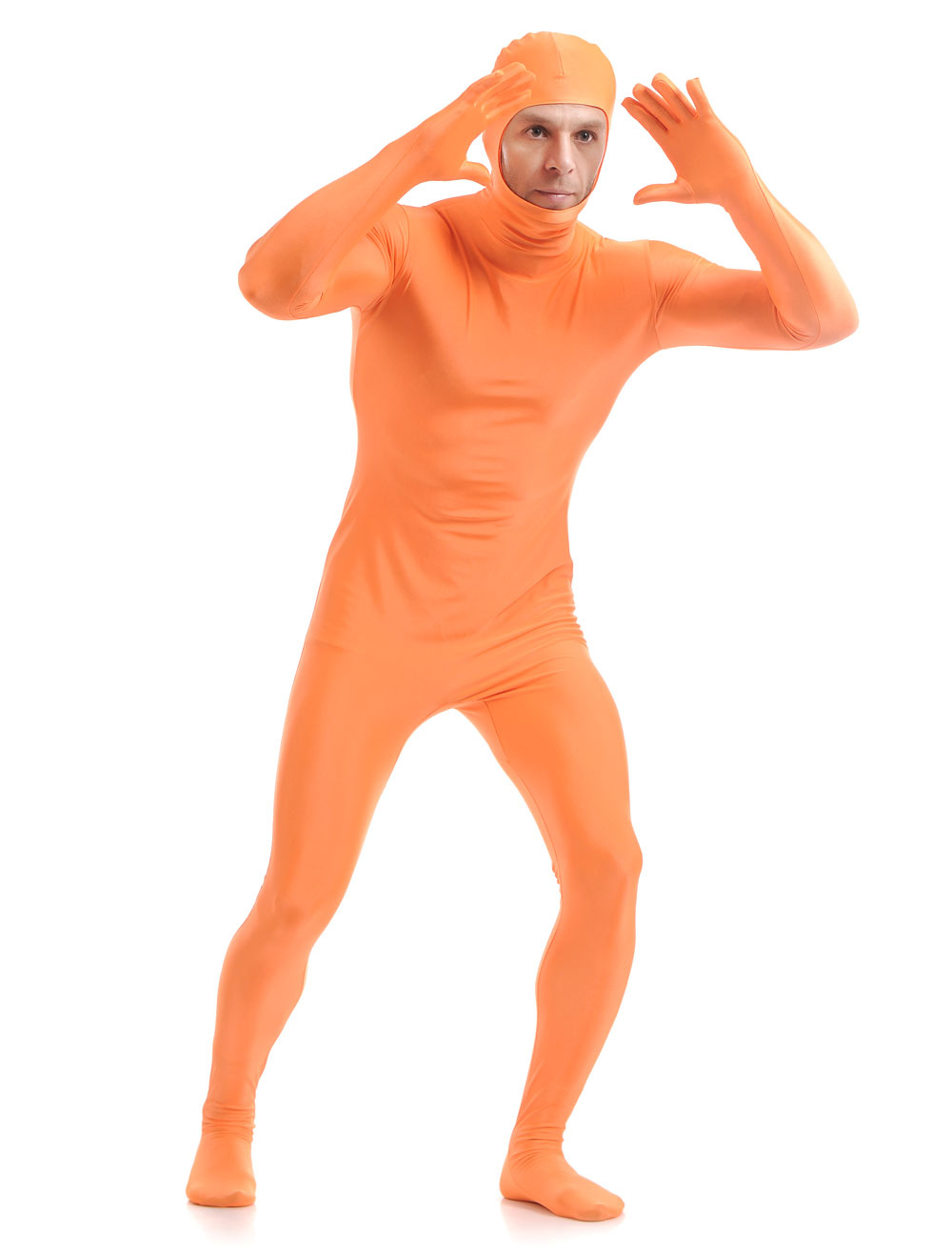 Morph Suit Orange Zentai Suit Lycra Spandex Bodysuit with Face Opened ...