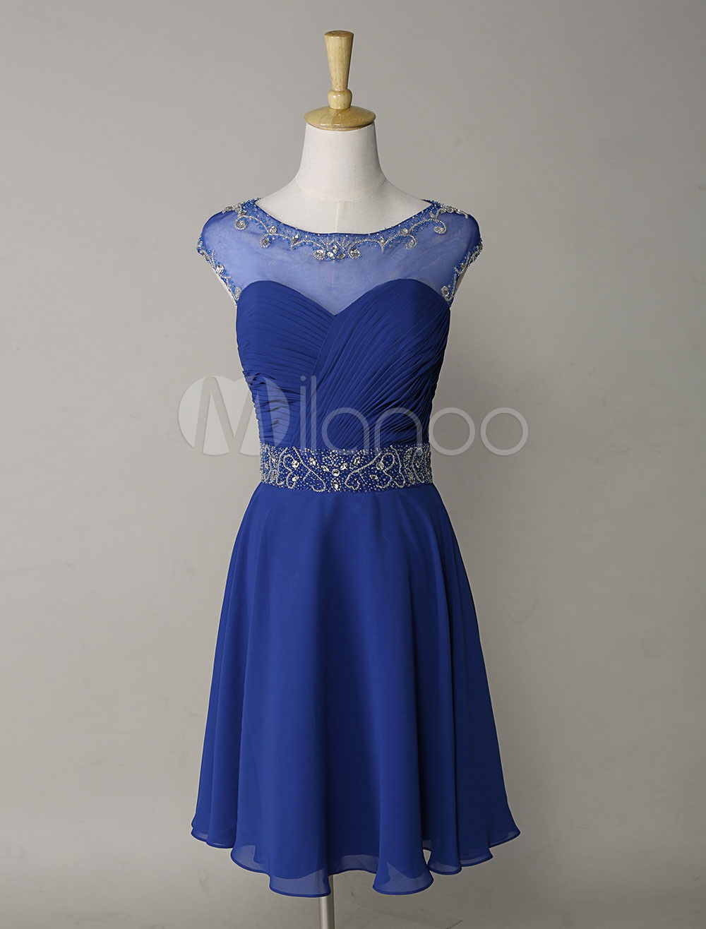 Royal Blue Beaded Ruched Cocktail Dress For Women