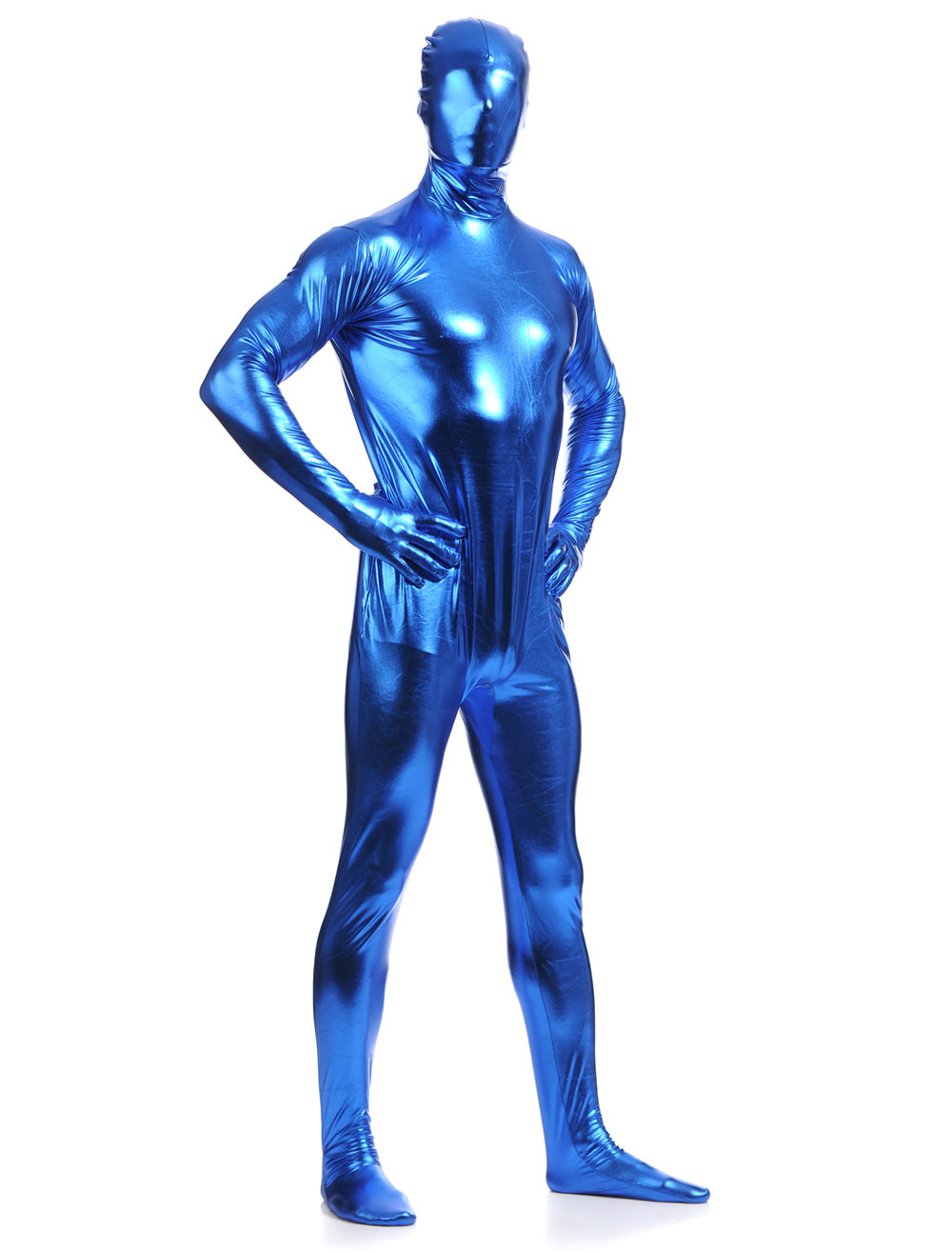 Royal Blue Zentai Suit Adults Full Body Shiny Metallic Bodysuit For Men 