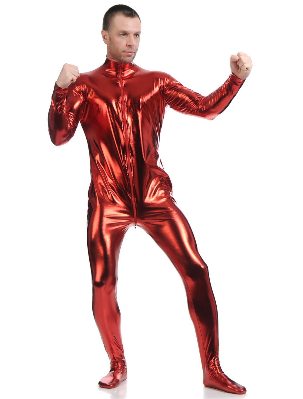 Red Shiny Metallic Cosplay Zentai Suit For Men Halloween