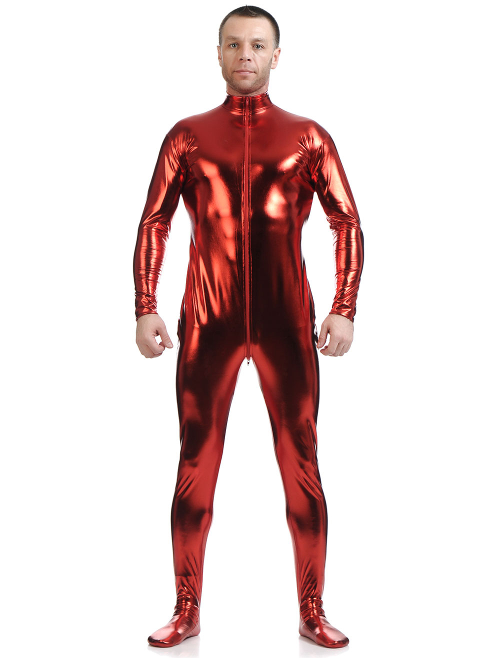 Wine Red Adults Bodysuit Shiny Metallic Catsuit for Men - Milanoo.com