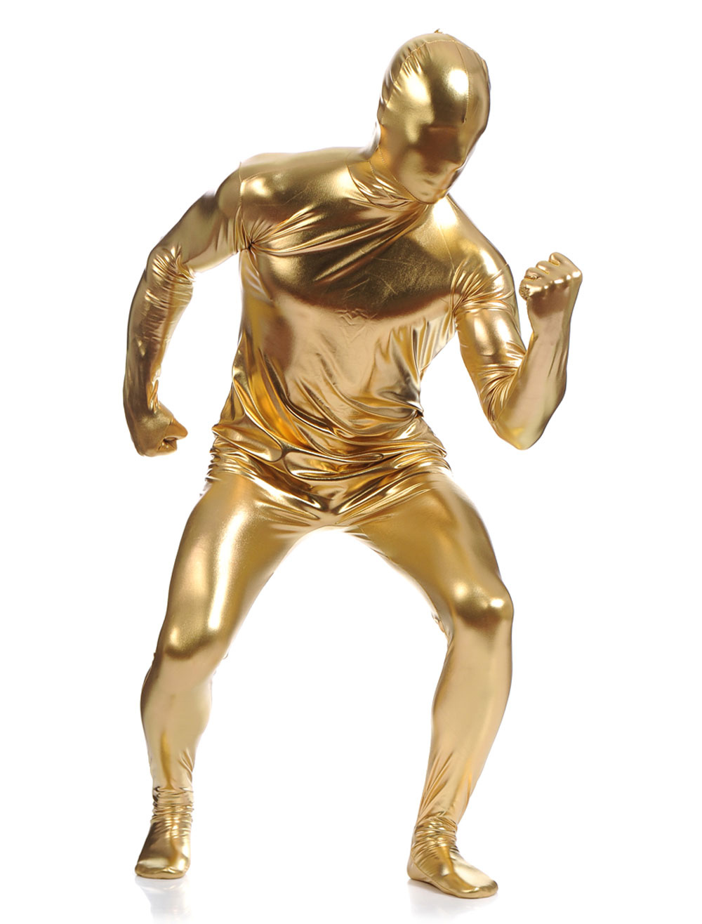 Golden Zentai Suit Adults Full Body Shiny Metallic Bodysuit For Men