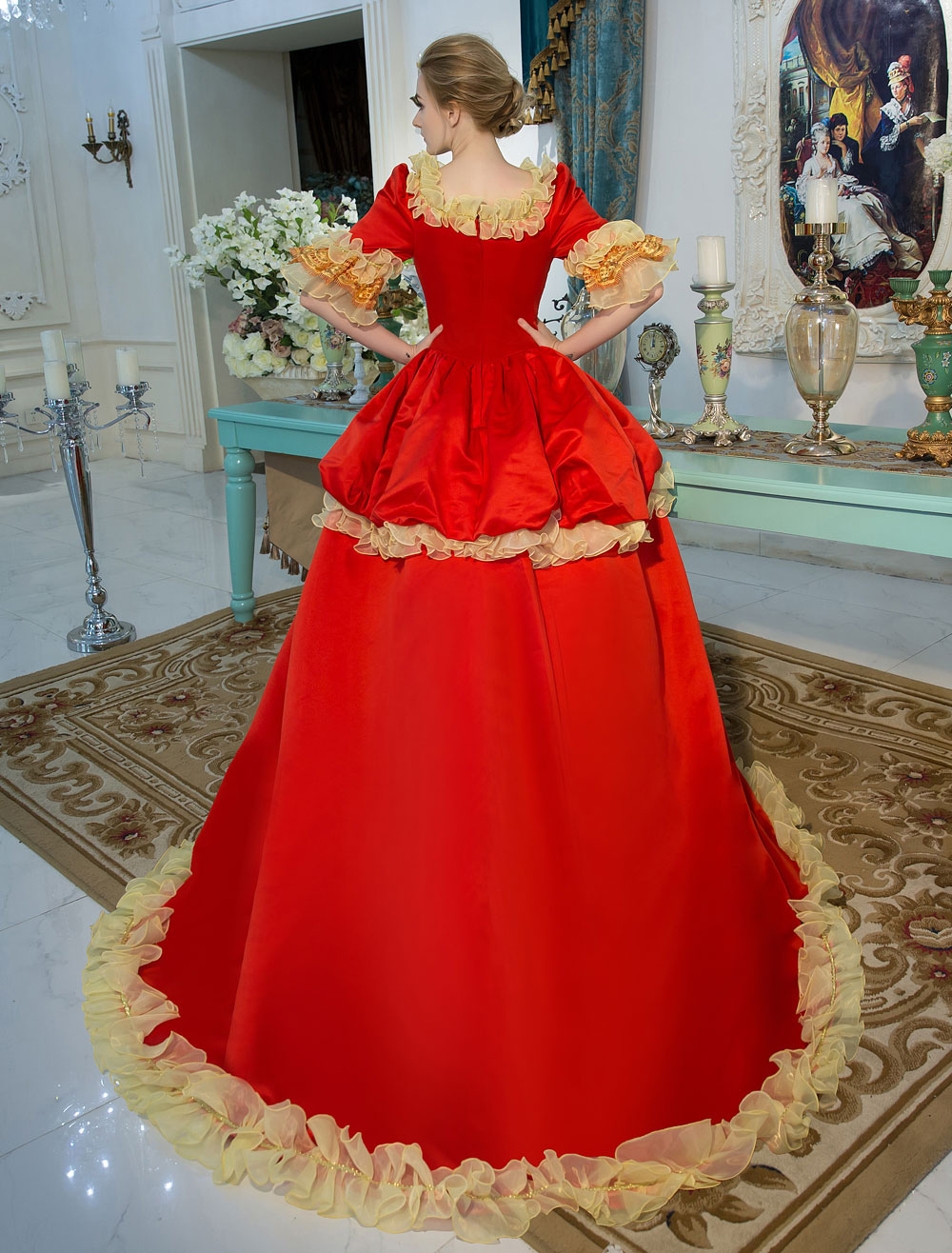 Victorian Dress Costume Red Retro Costume Baroque Embroidered Zipper