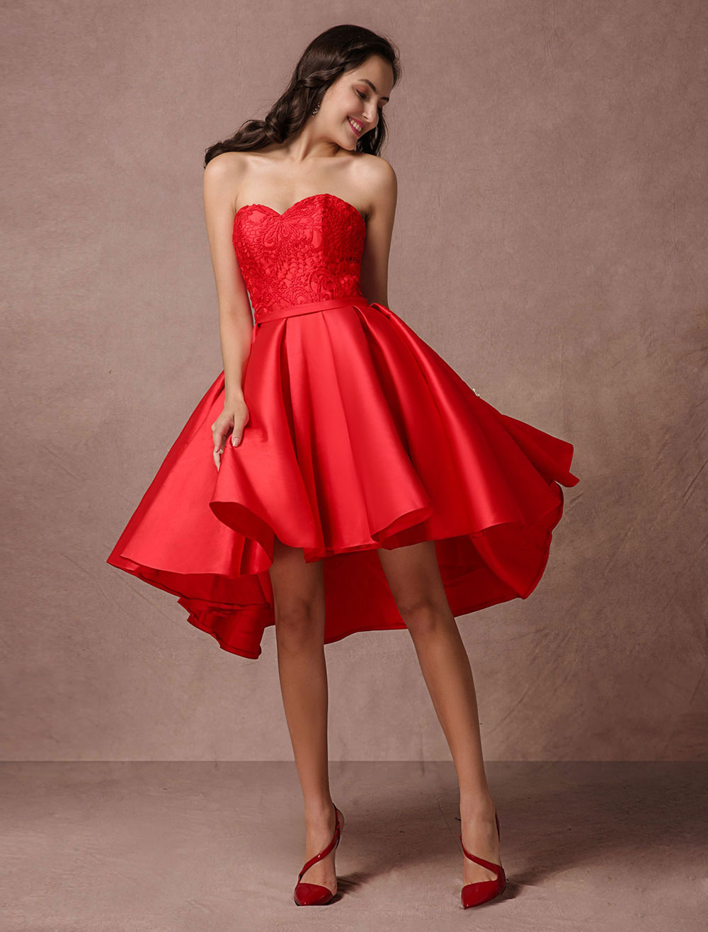 Ballkleider Rot Ball kleider Satingewebe Hochzeit A-Linie ...