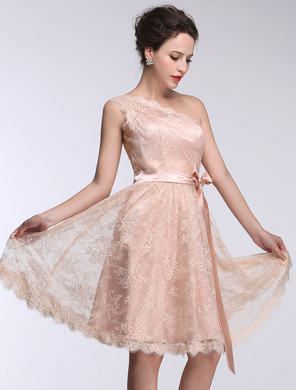 Gro Handel Err Ten Spitze Kurze Brautjungfer Kleid T Ll Frauen
