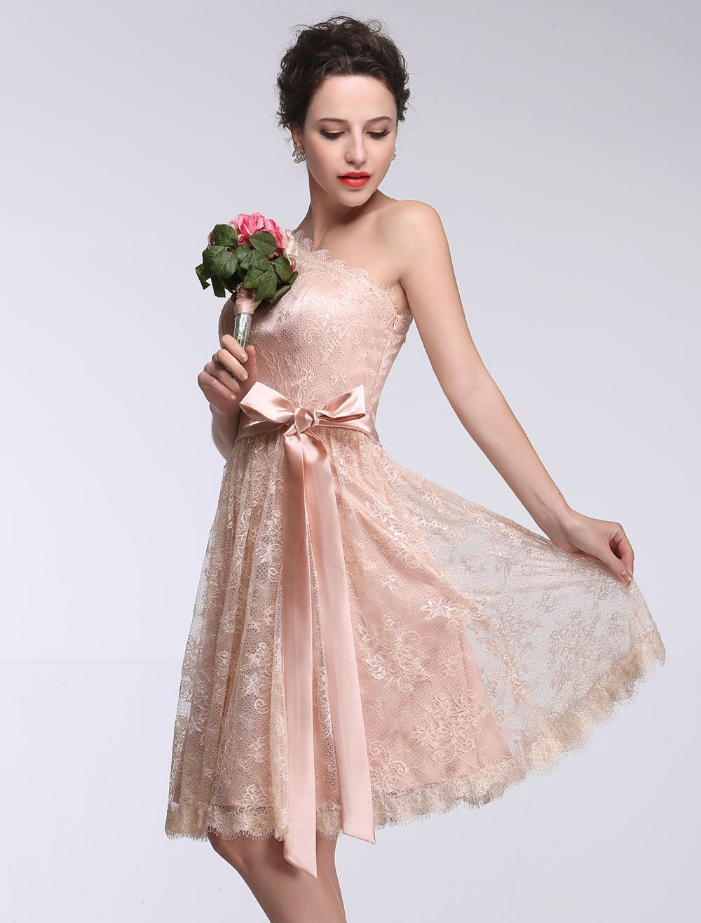 Gro Handel Err Ten Spitze Kurze Brautjungfer Kleid T Ll Frauen