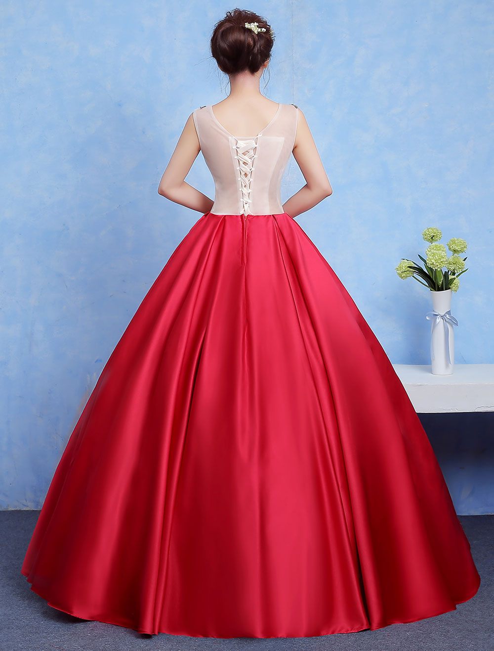 Ruby Princess Dress Illusion Applique Beading Ball Gown Pageant Dress ...