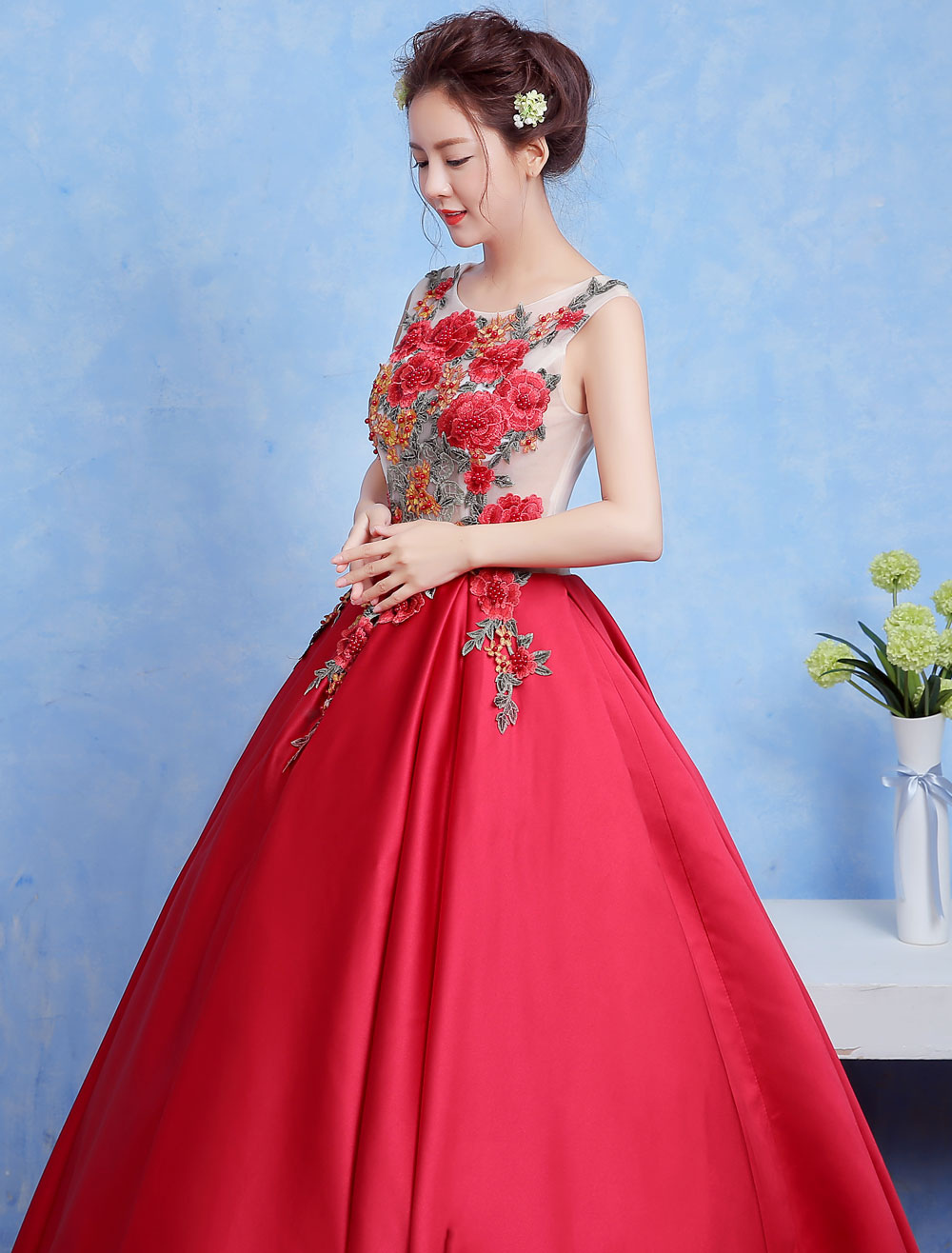 Ruby Princess Dress Illusion Applique Beading Ball Gown Pageant Dress ...