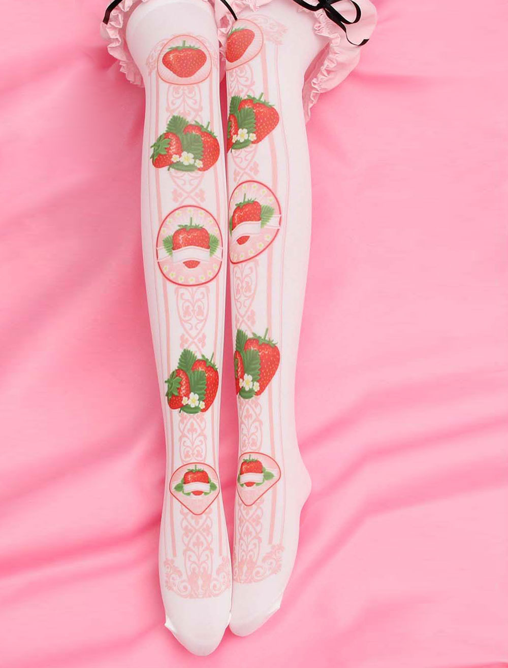 Sweet Lolita Stockings Pink Printed Lolita Knee High Socks - Milanoo.com