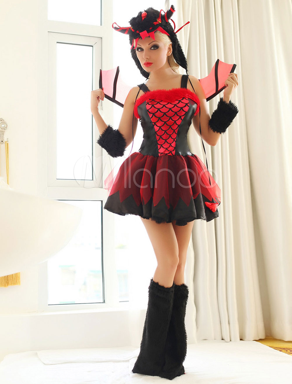 Black Sexy Demon Costume Straps Lace Tutu Devil Costume Halloween