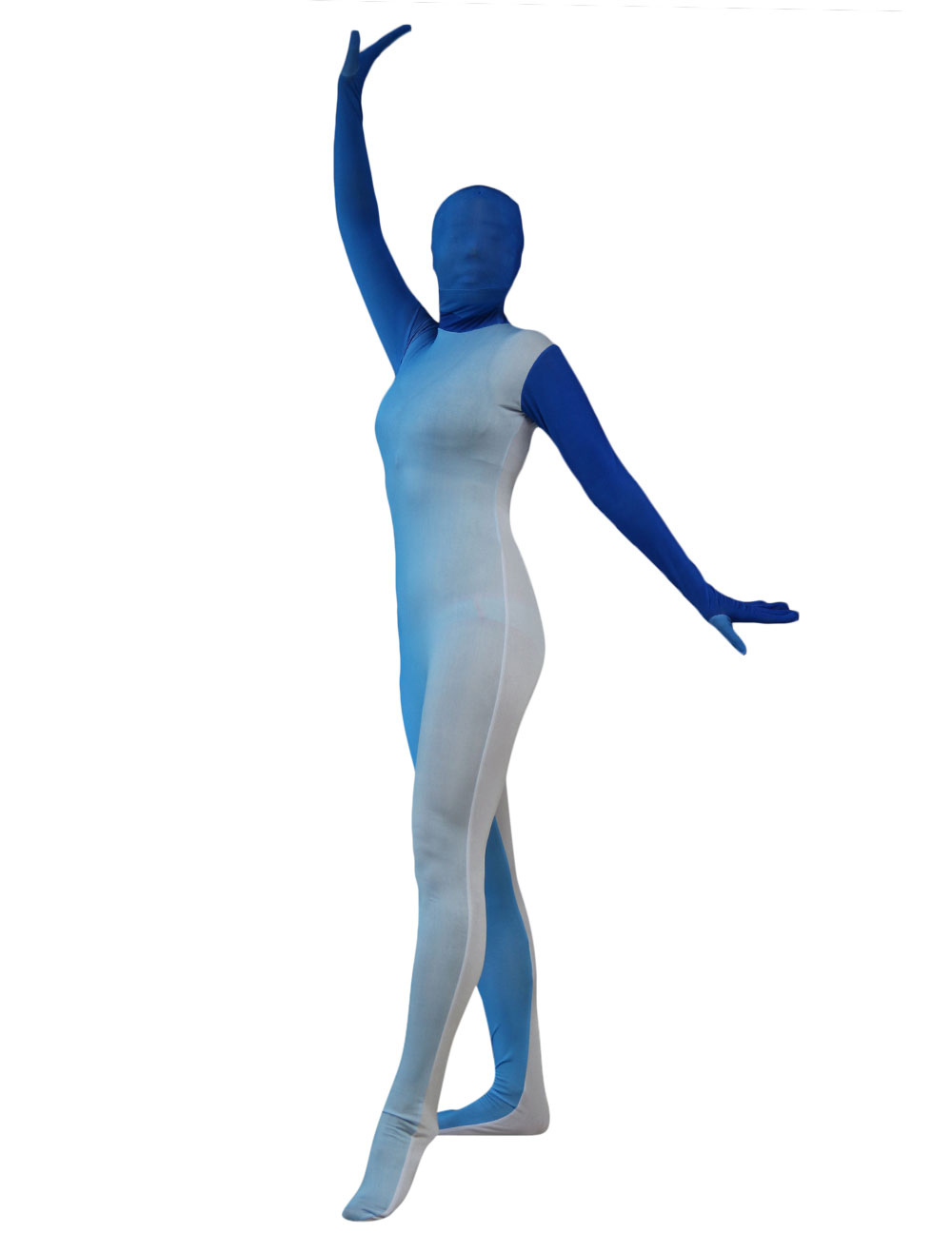 Blue Split Color Zentai Suit Full Body Lycra Spandex Bodysuit for Women ...