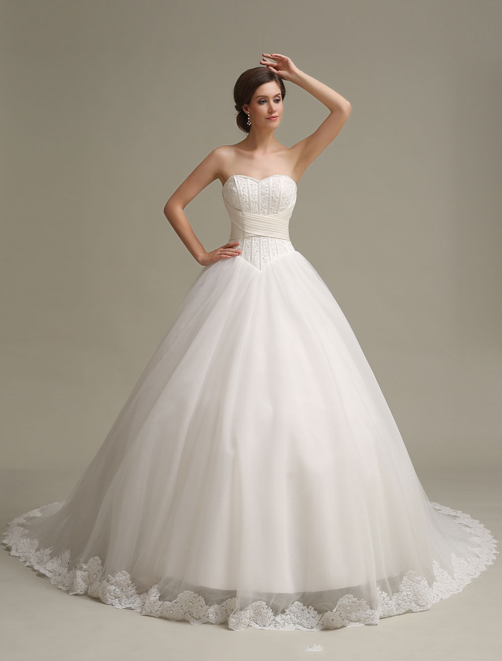 Princess Wedding Dresses Ball Gowns Strapless Lace Applique Pleated ... Princess Wedding Dresses Ball Gowns Strapless Lace Applique Pleated ...