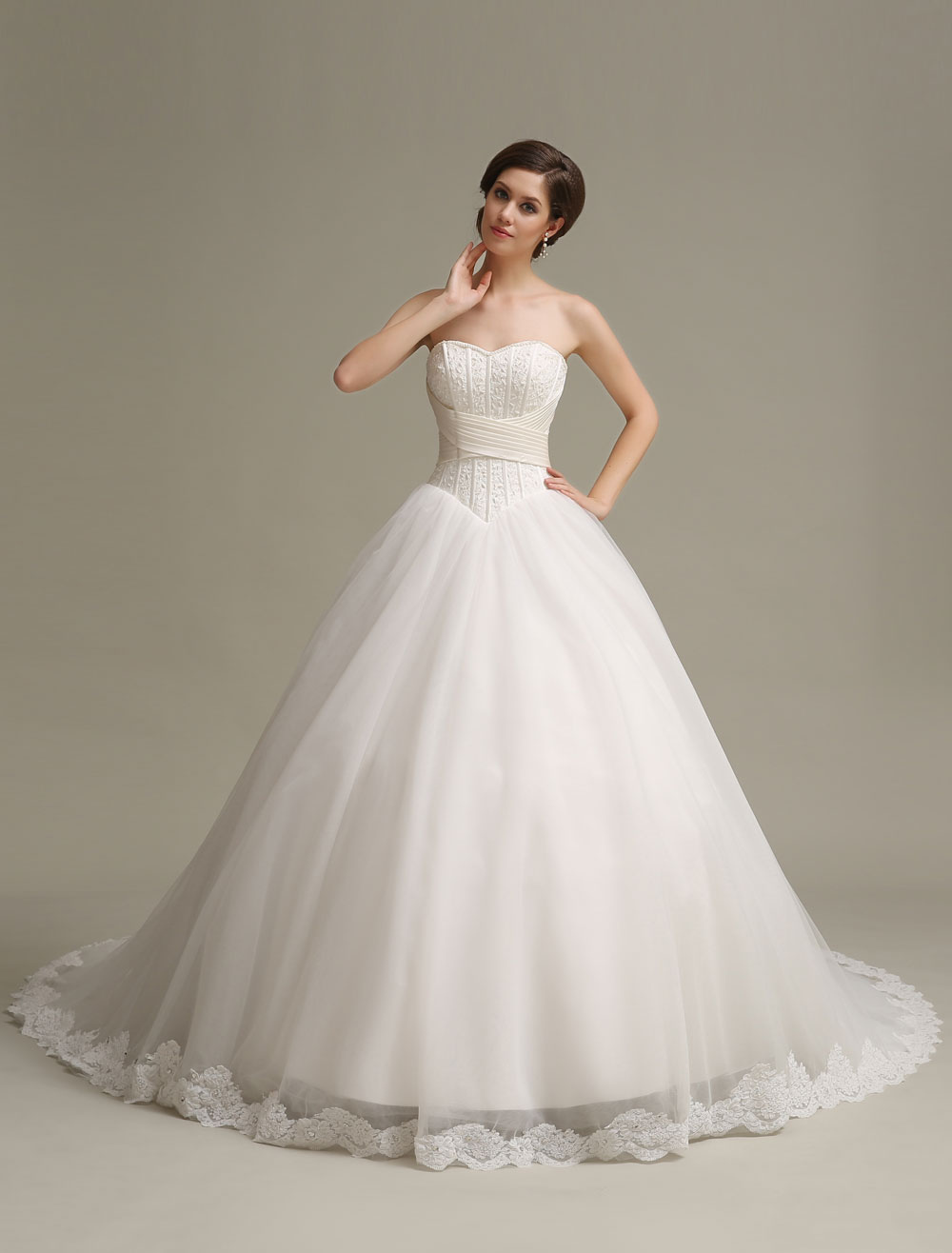 Princess Wedding Dresses Ball Gowns Strapless Lace Applique Pleated ... Princess Wedding Dresses Ball Gowns Strapless Lace Applique Pleated ...