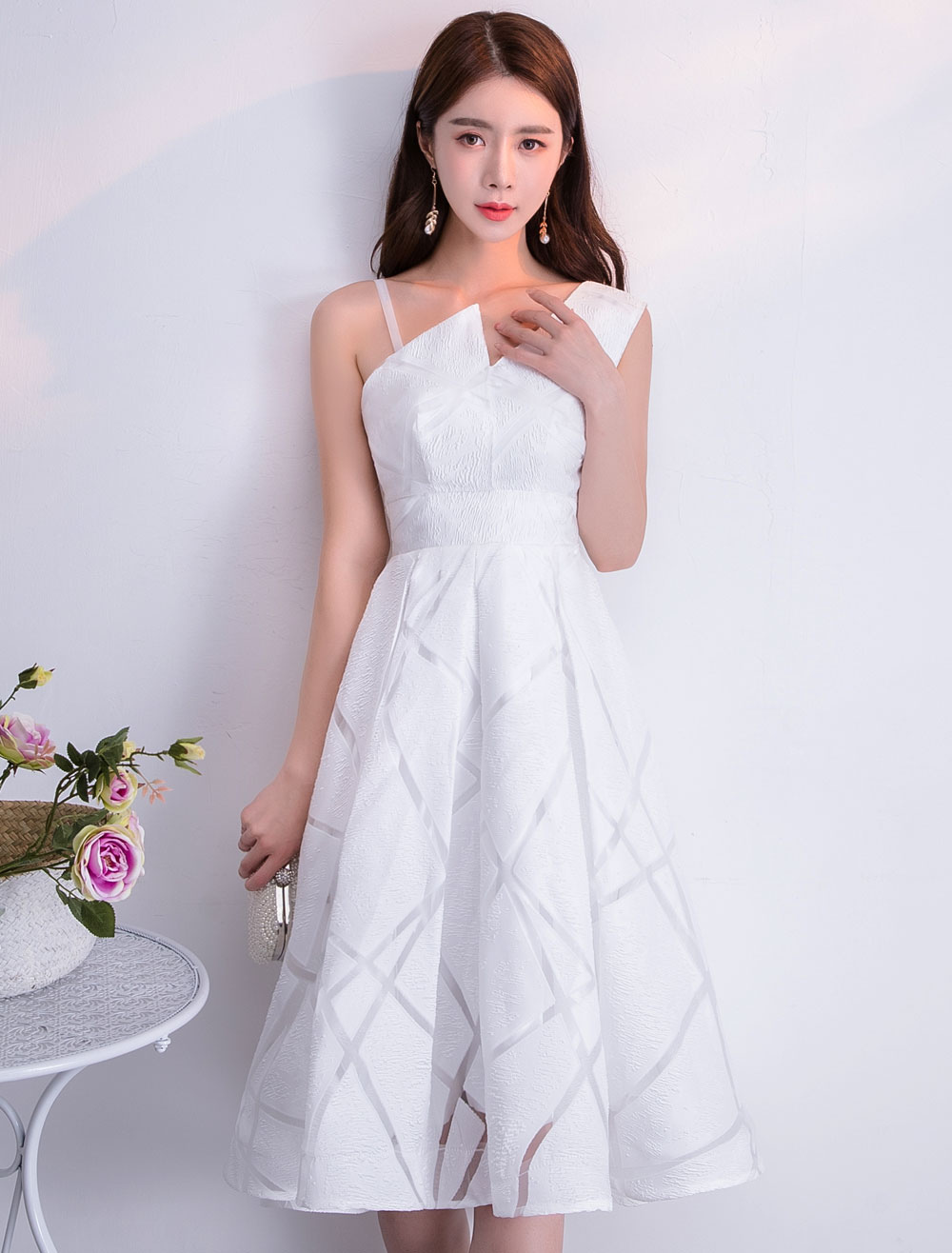 Cocktail Dresses Daffodil Lace Short Sleeveless Asymmetrical Short ...