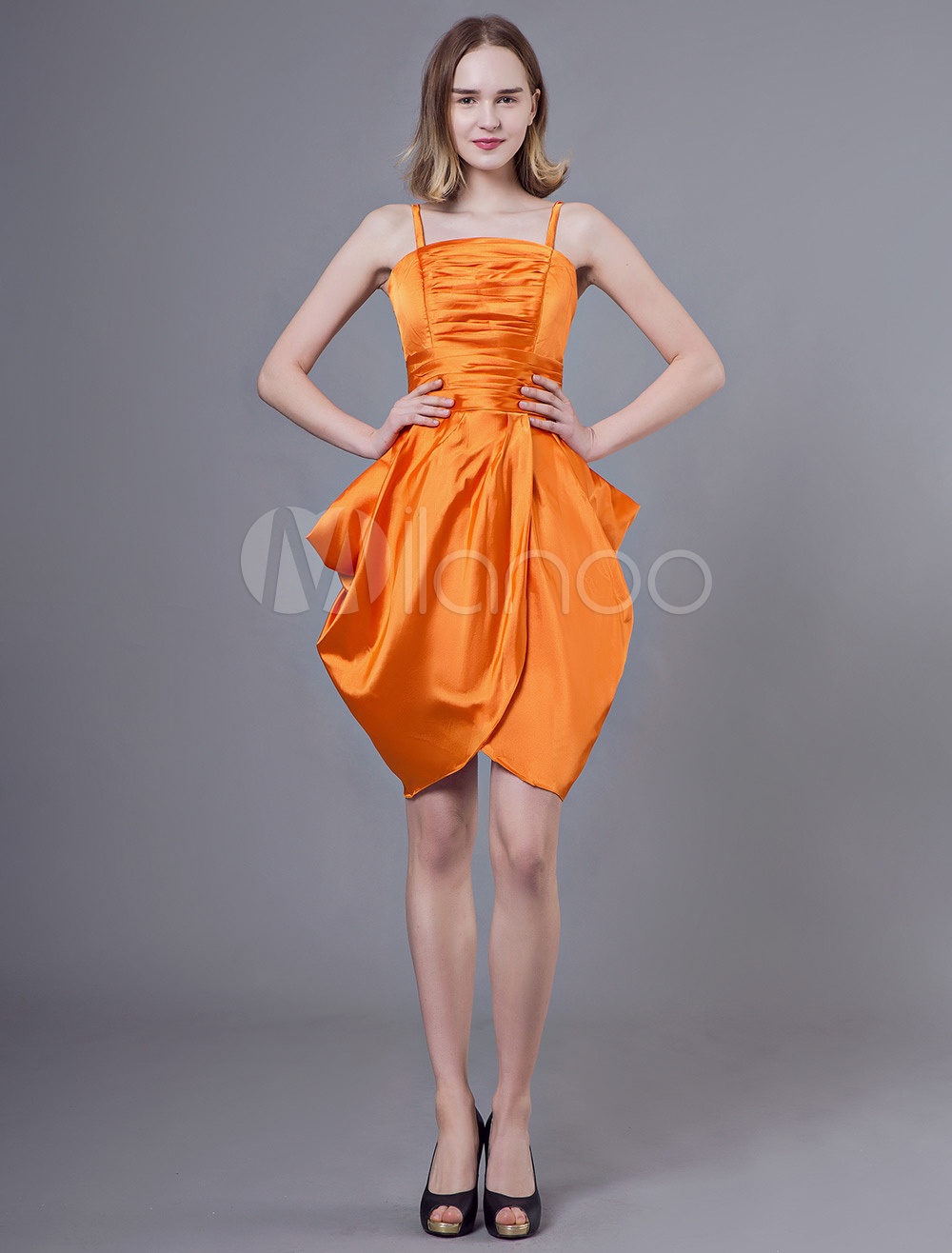Cocktail Dresses Short Orange Straps Knee Length Formal Party Dress ...