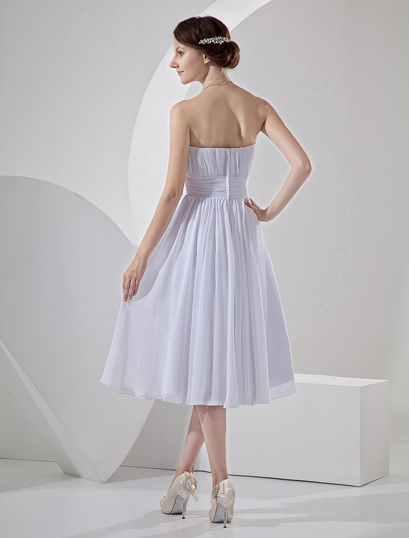 Short Strapless Pleated Chiffon Mini Wedding Dress For Reception ...