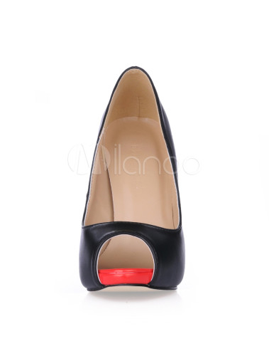 Black Peep Toe Pu Womens Pumps