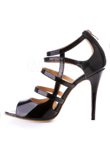 Black Patent Stiletto Heel Gladiator Sandals - Milanoo.com