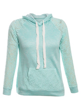 Mint Green Hoodie Hooded Long Sleeve Lace Women's Sweatshirt - Milanoo.com