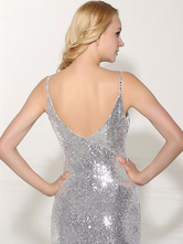 Robe de soirée en argent paillettes 2 pièces mère robe gaine split v ...