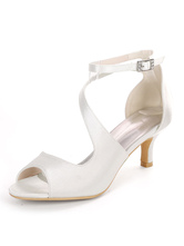 Sandales mariée bout ouvert talon mi-bas en satin Chaussures de mariée ...
